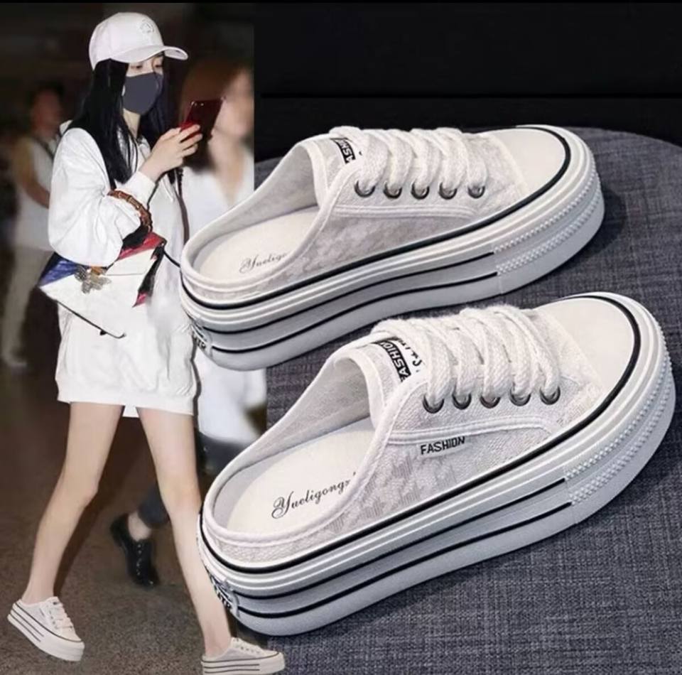 2026 Women's Half Slipper Canvas Shoes Versatile Thick Sponge Cake ...