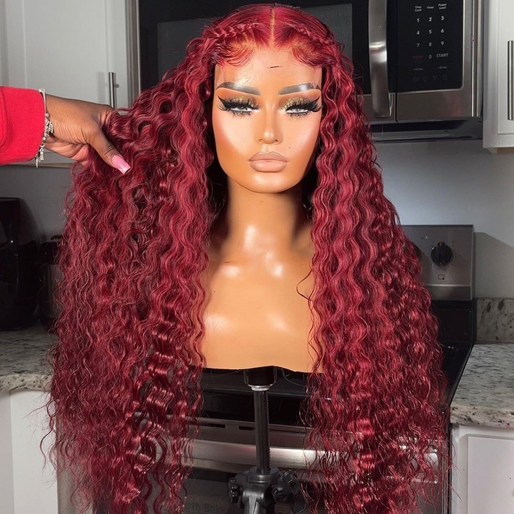 99J Burgundy Deep Wave Lace Front Human Hair Wigs 13x4
