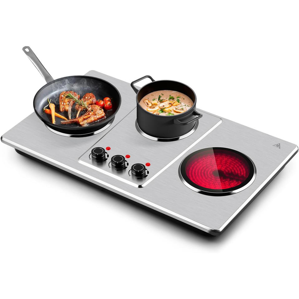 Triple Solid Hotplate Electric Cooker Built-In Coil Heating Stainless ...