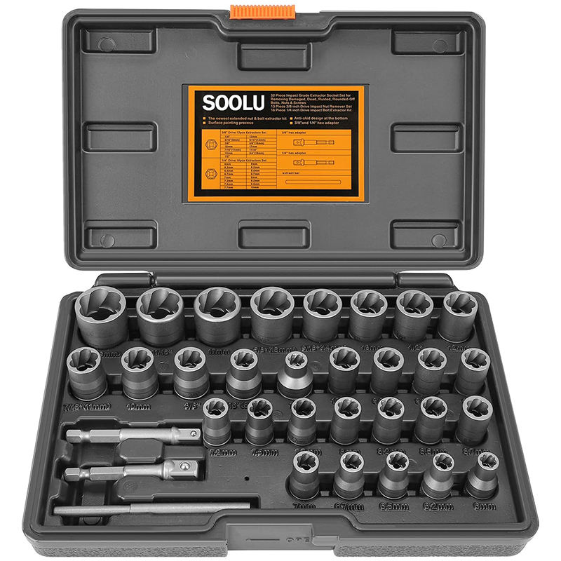 32-Piece Vehicle Tools Set Stripped Bolt Extractor Socket Rounded Lug ...