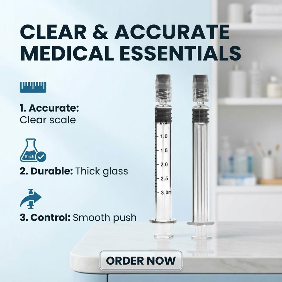 Luer Lock 3ml Glass Syringe Oil Distillate Applicator with Markings 3 ...
