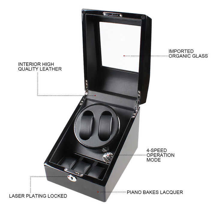 2+3 AC Adapter Automatic Rotation PU Leather Wood Watch Winder ...