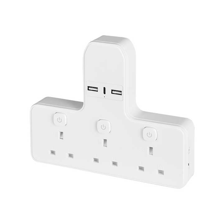 13A 220-250V UK Wall Socket Individual Switches 3 USB-A 1 Type-C Port ...