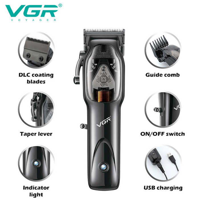 VGR-cortadora de pelo eléctrica profesional para hombre, Motor magnético de 9000RPM, inalámbrica ...