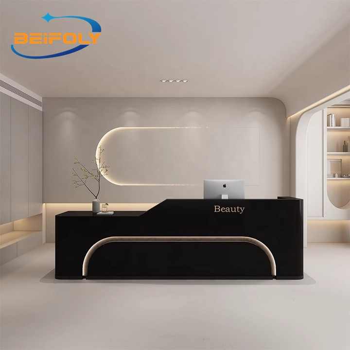 New Design Black White Wood With Solid Surface Top Reception Counter Front Desk For Office Hotel ...