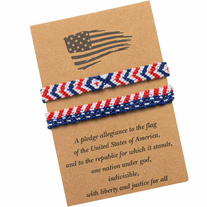 New Design Handmade Braid Red White Blue American Flag Bracelet 2pcs ...