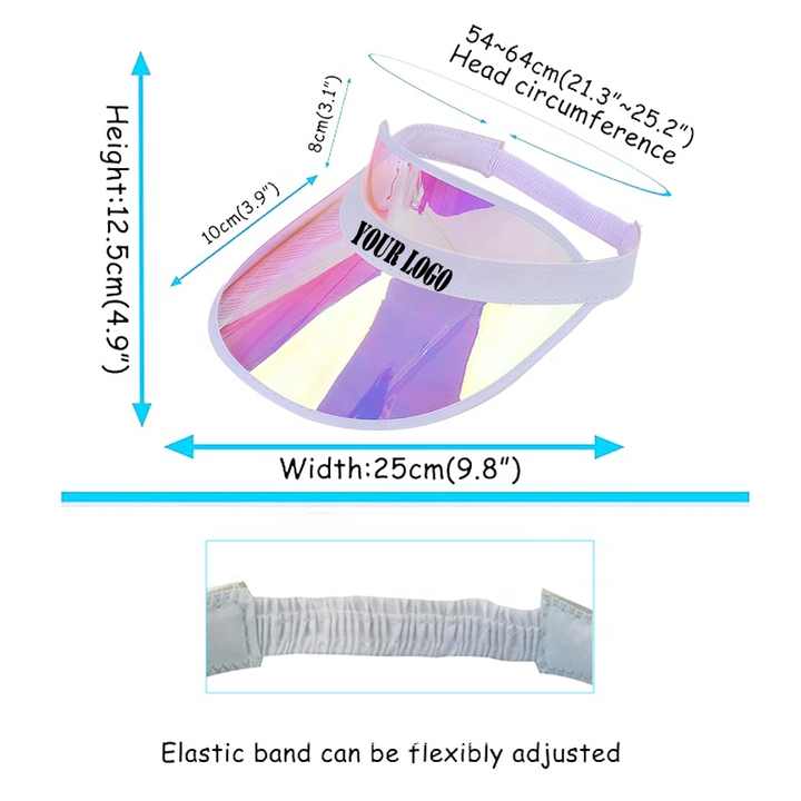 Customizable Plastic Pink Reflective Holographic Sun Hats Visors Hats ...