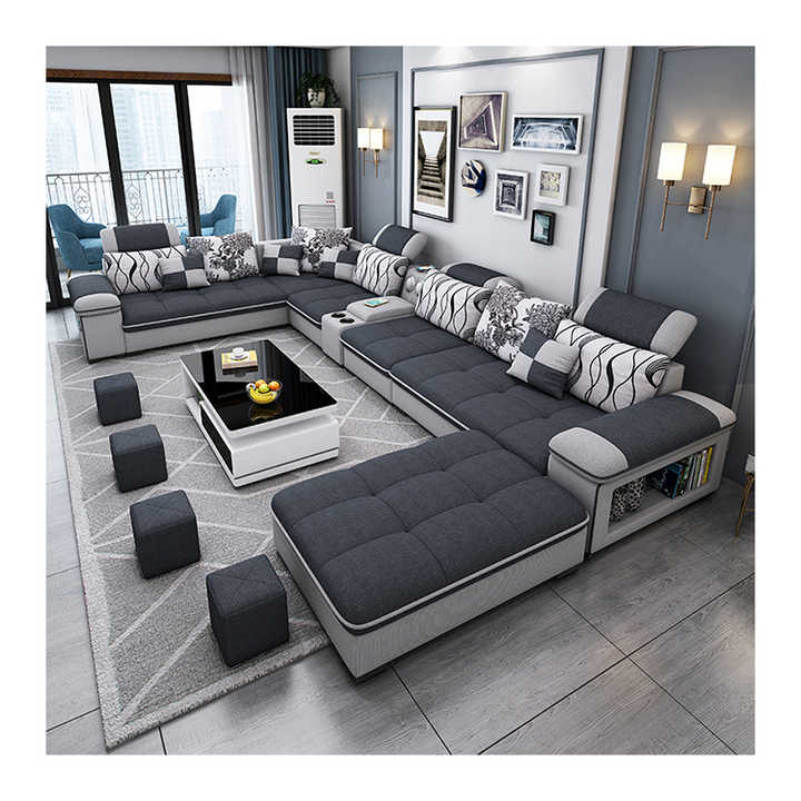 Modern Sofa Set - U-Shaped Luxury Cloth Sofa for Living Room