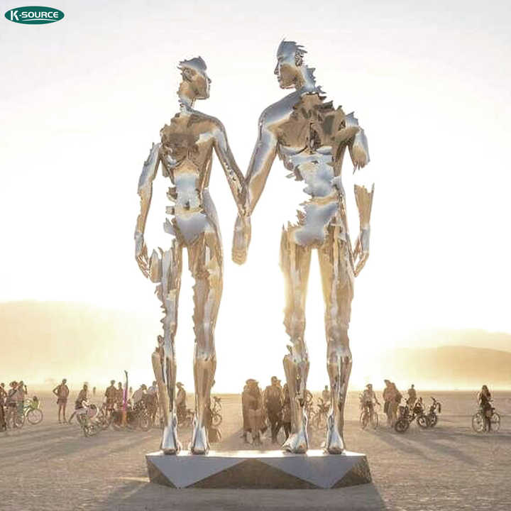 Outdoor Large Abstract Geometric Mirror Figure Metal Statue Stainless ...