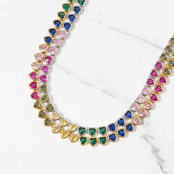 5mm Iced Out Rainbow Color Heart Tennis Chain Fashion Jewelry Necklace ...