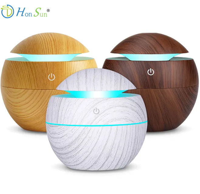 Household Mini Wood-Grain Humidifier with Aromatics LED