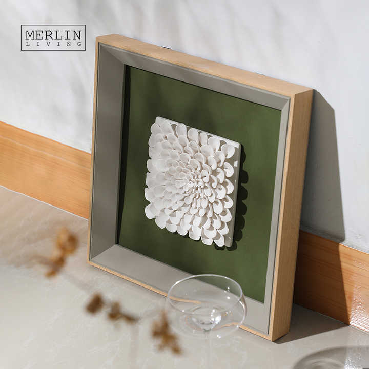 Merlin Living Handmade Ceramic Wall Art Framed Ceramic Flowers Home ...