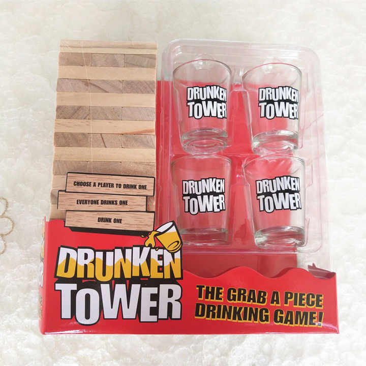 Wooden Tumbling Tower Drinking Game & Stacking Toy - OEM Available