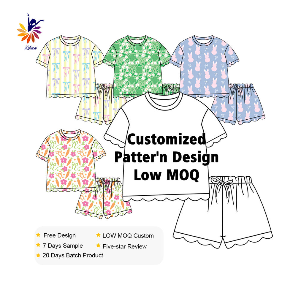 Girls Hot New Yoga Set Short Sleeve Shorts Scallop Hem Custom Logo Size ...