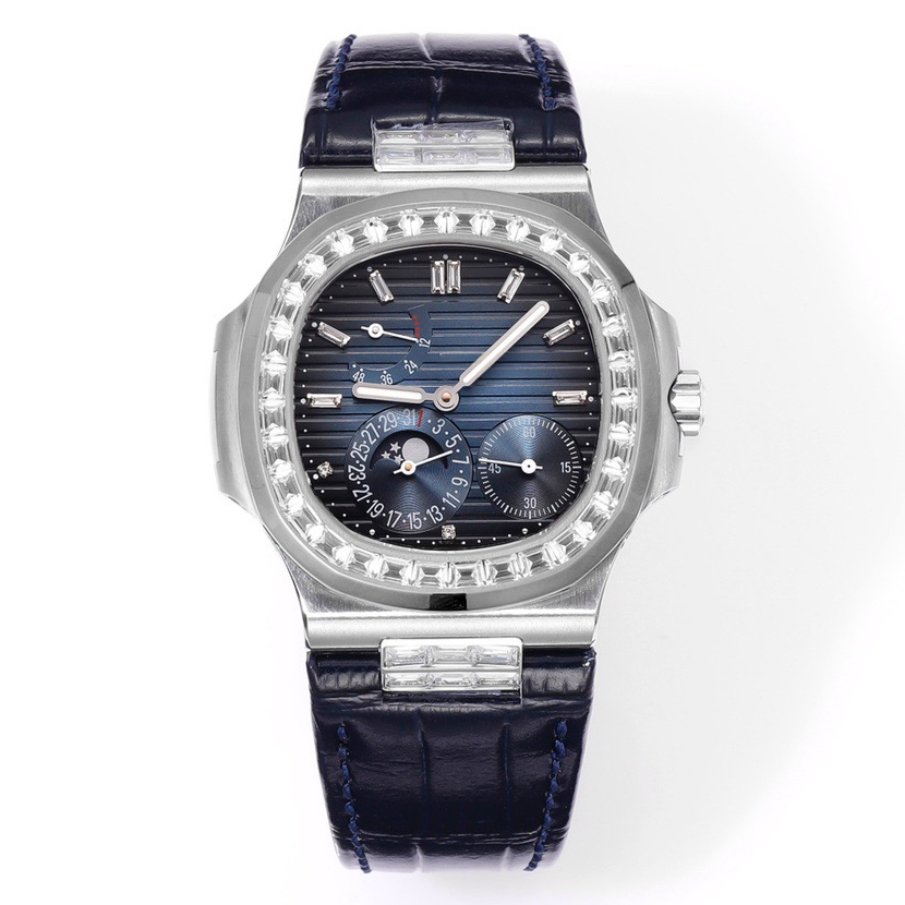 40mm Luxury Men Automatic Watch Baguette Diamond Bezel Blue Gradient ...