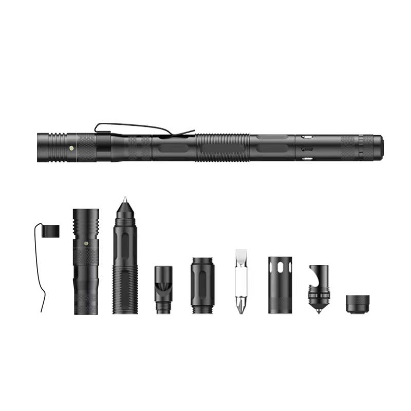 6 in 1 Cool Black EDC Survival Tactical Pen Outdoor Camping Self ...