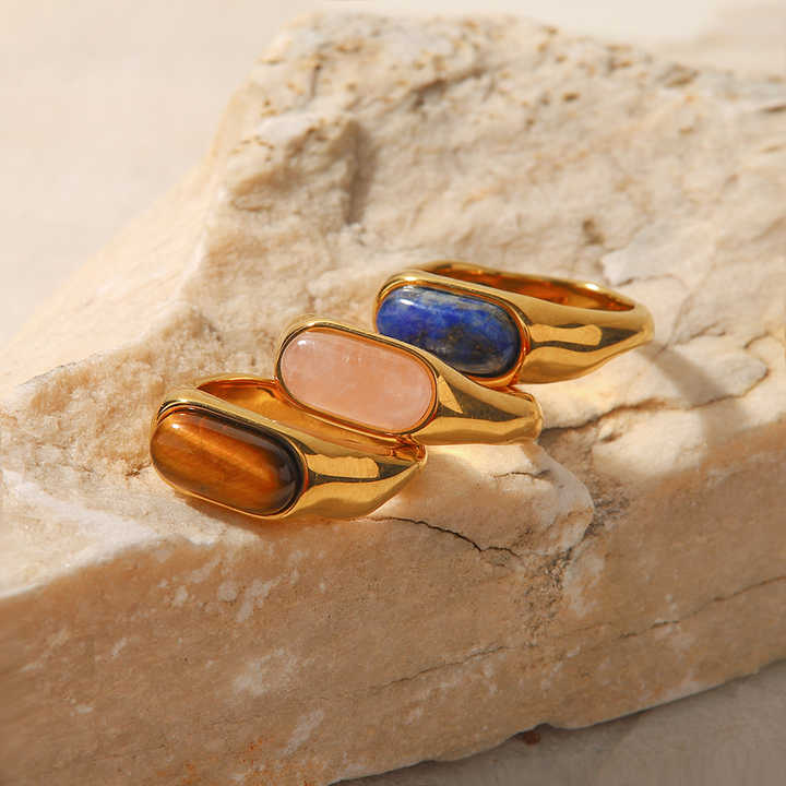 Gold Ins H Stern Rings - Stainless Steel Crystal Jewelry