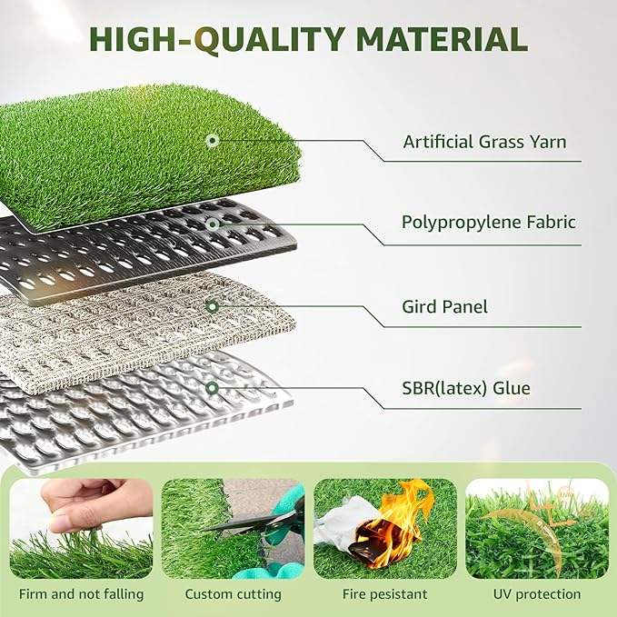 6'X12' Artificial Grass Realistic Customized Sizes Pile Height 1 3/8 ...
