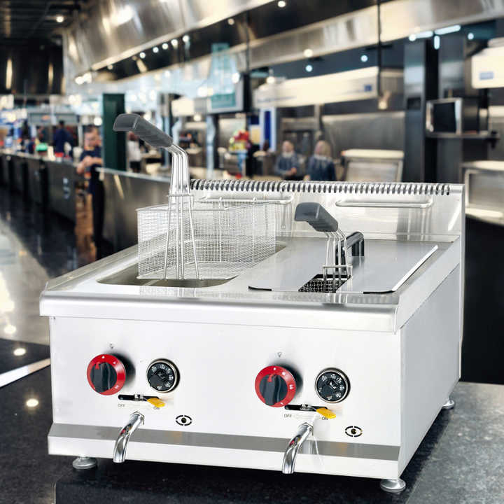 Table Commercial Grade Gas Deep Fryer 14L*2 Tank Stainless Steel 19000 ...
