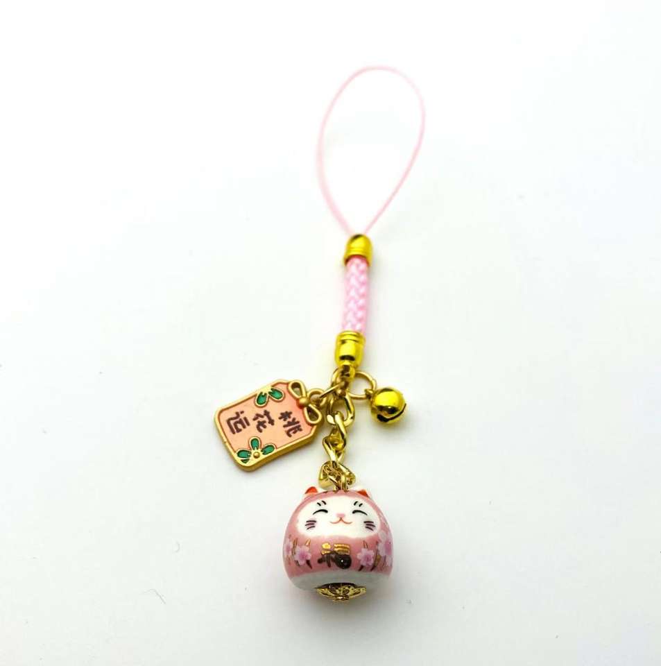 Japanese Lucky Cat Keychain Cute Cartoon Ceramics Maneki Neko Keychain ...