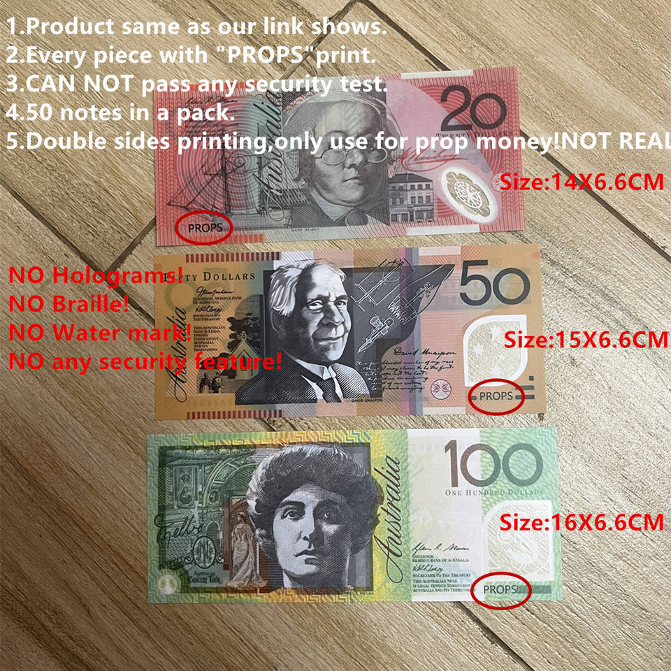 Ultra-Thin Polymer Dollar Prop Banknote 20 50 100 Australian Currency ...