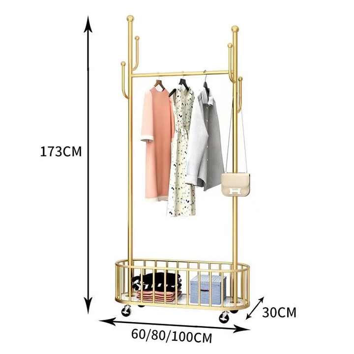 Modern Golden Metal Coat Rack Stand with Wheels for Bedroom and Living ...