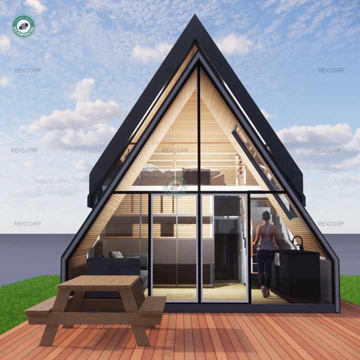 30sqm Prefabricated Chalet with Loft Bed | Modern A Frame Cabin in ...