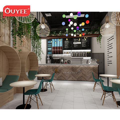 Modern Coffee Shop Interior Design with LED Counter Display