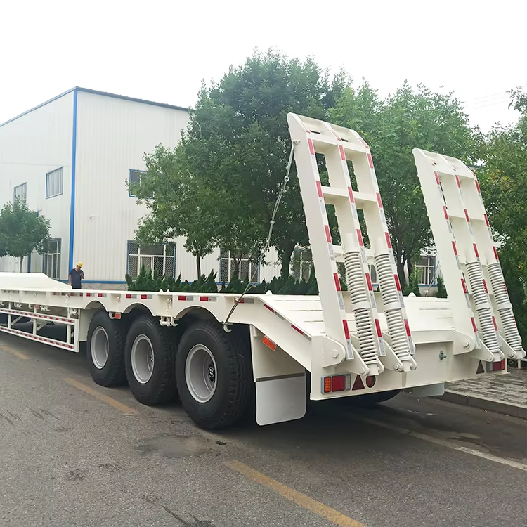 3 Axles 40ft Heavy Duty Lowbed Steel Container Semi Trailer for ...