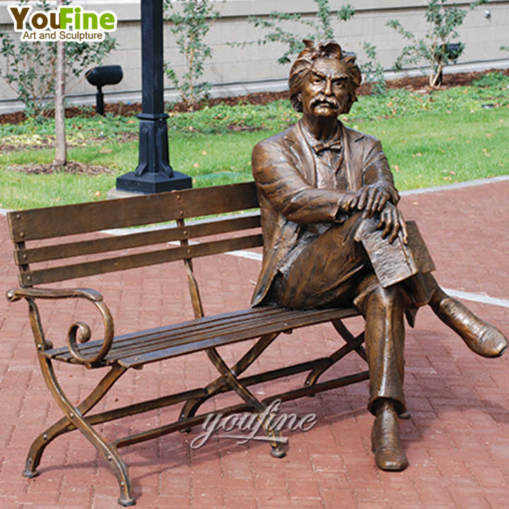 Outdoor Garden Bronze Man Figure Statue - Sitting Bench