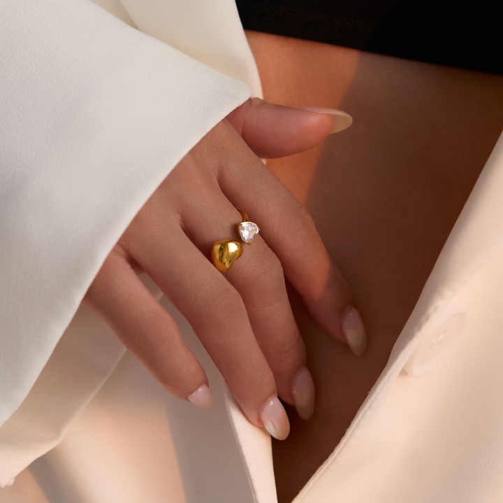 2025 Dazan New HOT INS 18k PVD Gold Plated Stainless Steel Boho Love Heart Clear Zircon Open ...