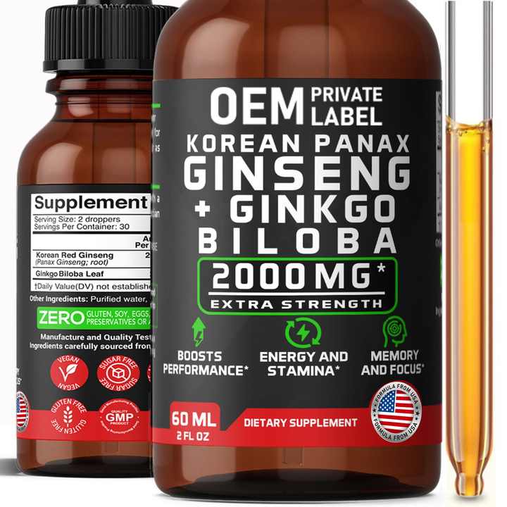 OEM Vegan Korean Red Panax Ginseng+Ginkgo Biloba Root Extract Liquid ...