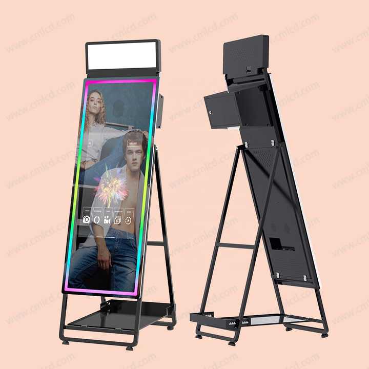 2024 Mirror Photo Booth stand 43 inch LCD Touch Screen Monitor with flight case photo booth ...