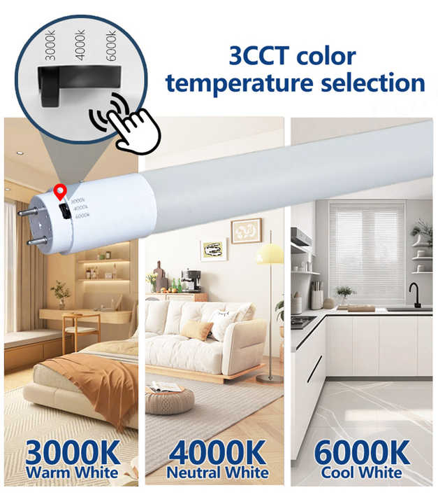 T8 Glass Led Tube 3000k 4000k 6000k 3CCT Color Temperature Selection ...