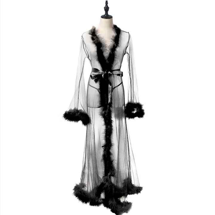 2024 Long Mature Sheer Elegant Mesh Through Sexy Robe Set Sexy Plus ...