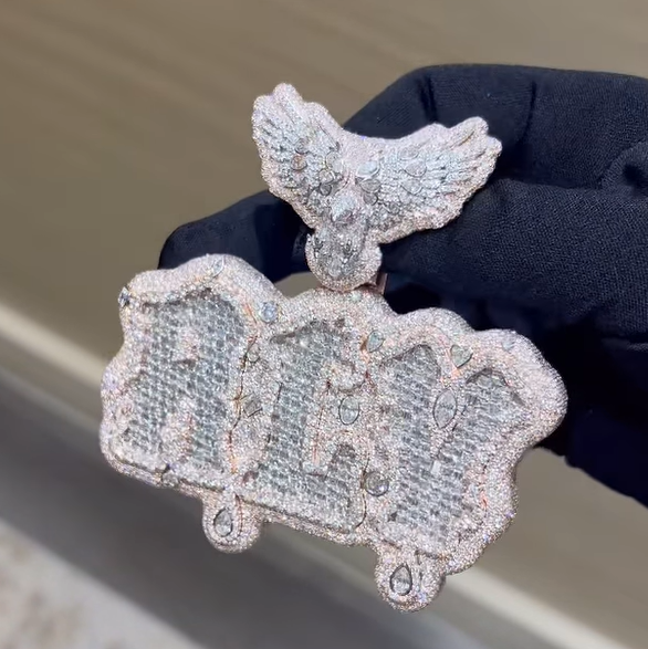 Custom Bail Iced Out Pendant - 925 Silver & Lab Moissanite