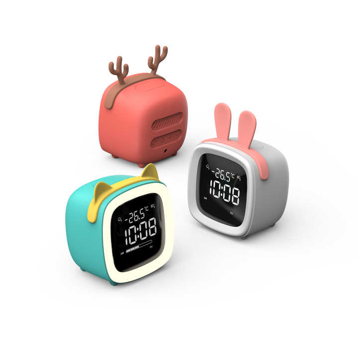 Modern Cute Baby Quartz Alarm Clock with Night Light Digital Bedside ...