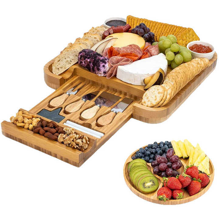 Cheese Plate Deli Platter With Utensil Set Bamboo Cheese Board With ...