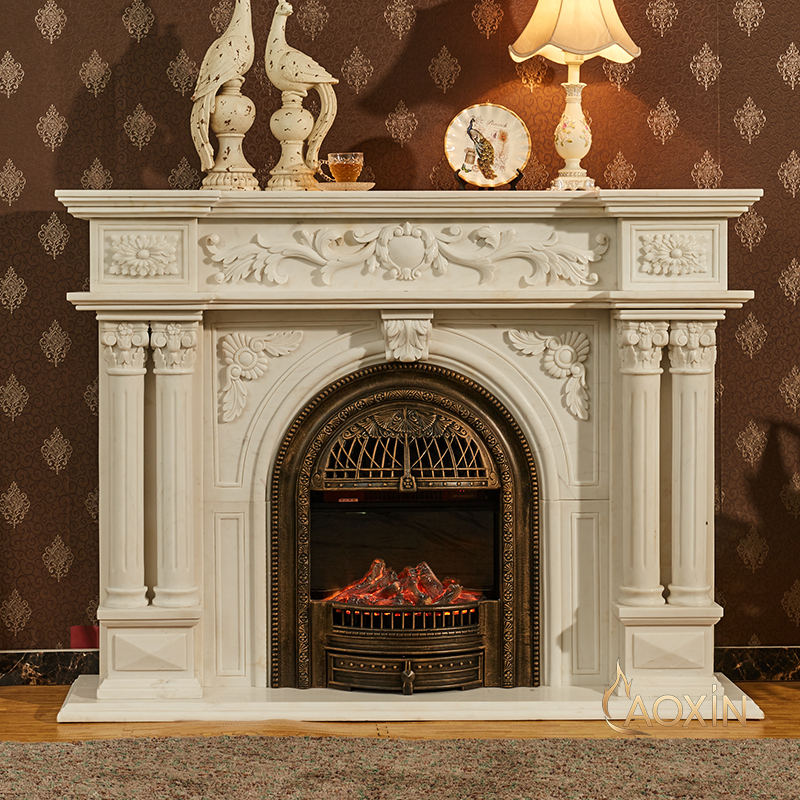 European-Style Hanbai Jade Marble Indoor Freestanding Fireplace White ...