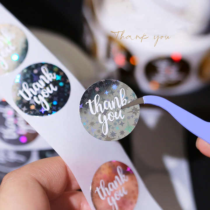 Self Adhesive Label Custom Vinyl Roll Round Thanks You Stickers for Box ...