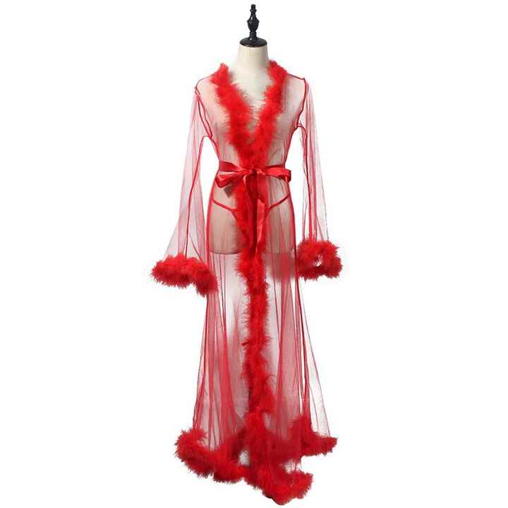 2024 Long Mature Sheer Elegant Mesh Through Sexy Robe Set Sexy Plus ...