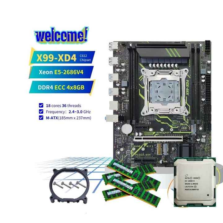 PANDL Desktop Mainboard Intel Xeon E5 2686 V4 Quad Channel 4X8GB 32GB ...