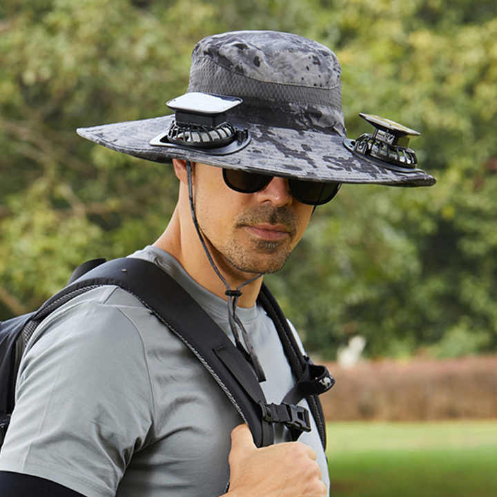 Men's Large Brim Solar Rechargeable Sun Hat for Outdoor
