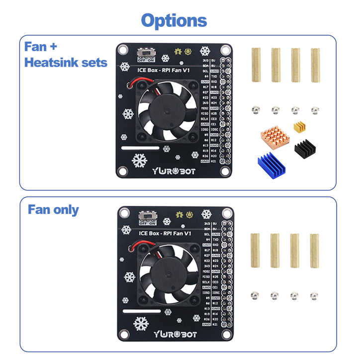 Raspberry Pi 4 Ice Cooling Fan HAT with Blue LED Control