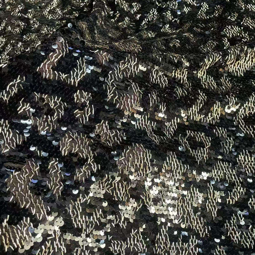Latest Trendy Geometric Pattern Black and Gold Sequins Embroider Lace ...