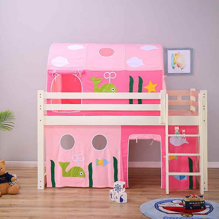 AILICHEN Kids Bunk Bed Tunnel Tent Wooden Loft Bed Kids Tent Bed with Ladder