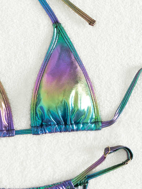 Fashion Shiny Gradient Metallic Swimsuit Women Two Piece Mini Swimwear Custom ODM Micro Thong ...