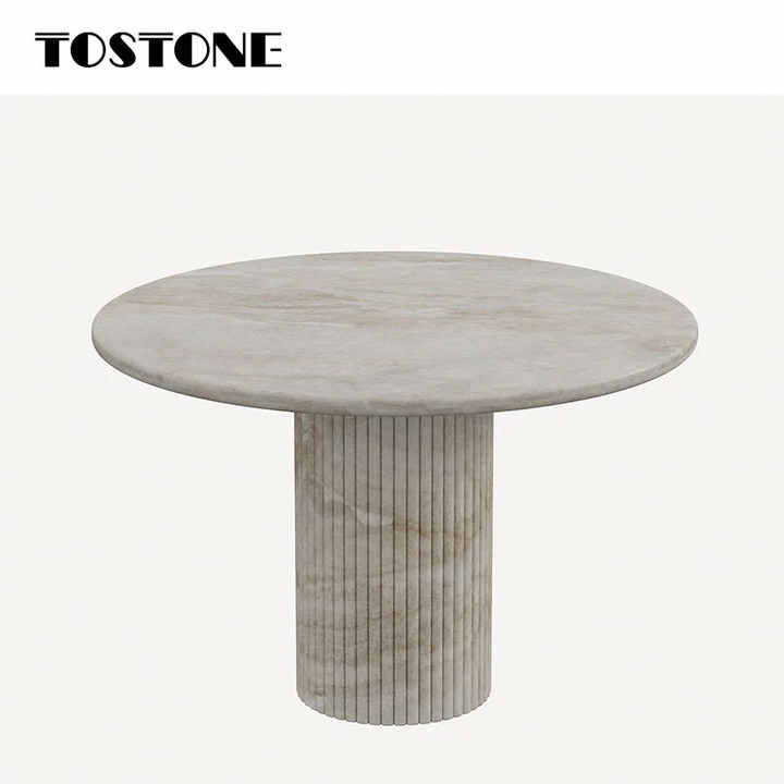 Tostone Modern Natural Taj Mahal Quartzite Round Dining Table With ...