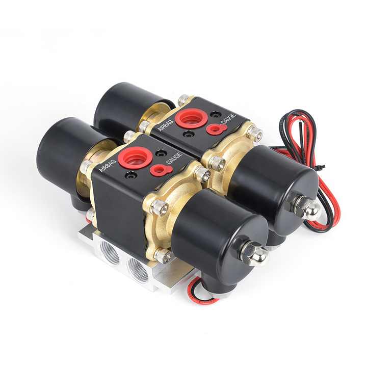 Universal DC12V 200PSI Air Ride Dual Stations Manifold Solenoid Valve for Air Suspension Cars ...