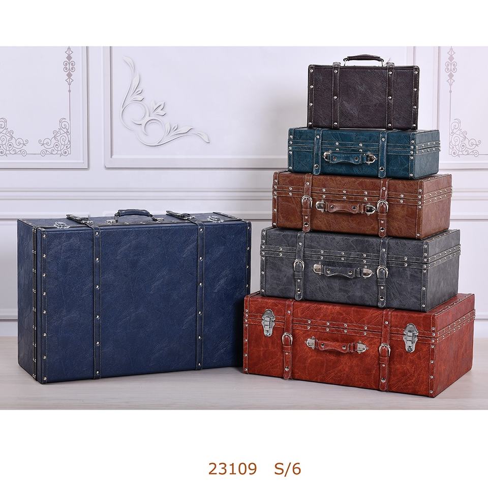 Fashionable PU Leather Storage Suitcase Luggage Set Rectangle Wooden ...